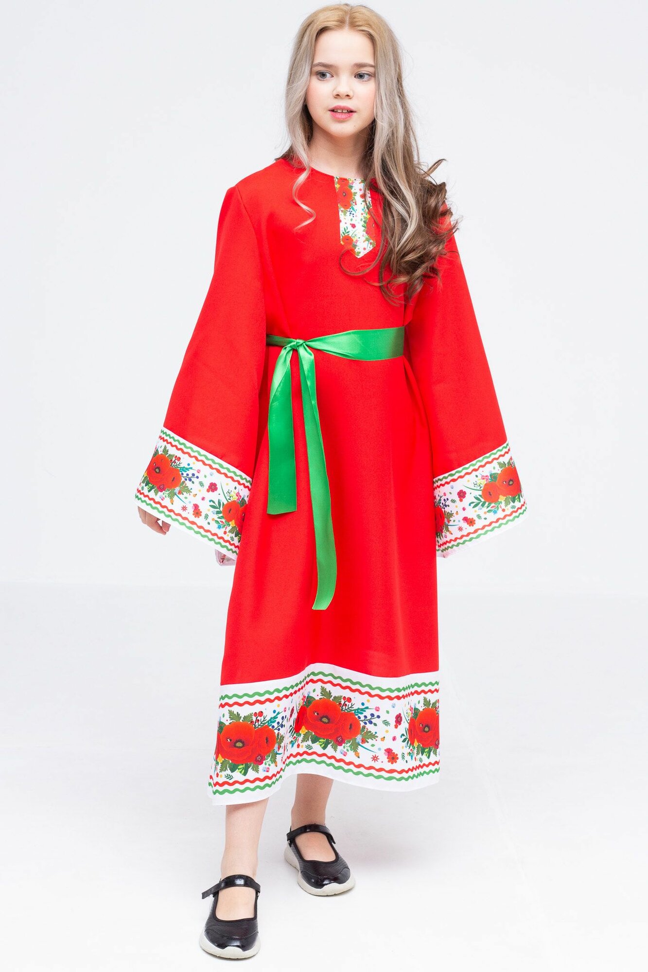 Русское народное платье с цветами для девочки, красный, XXL, m1126kr