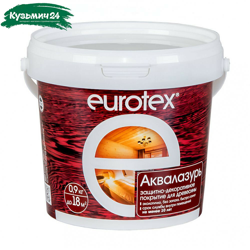 Защитно-декоративное покрытие для древесины Eurotex Аквалазурь Белый 0,9 кг, 1 шт