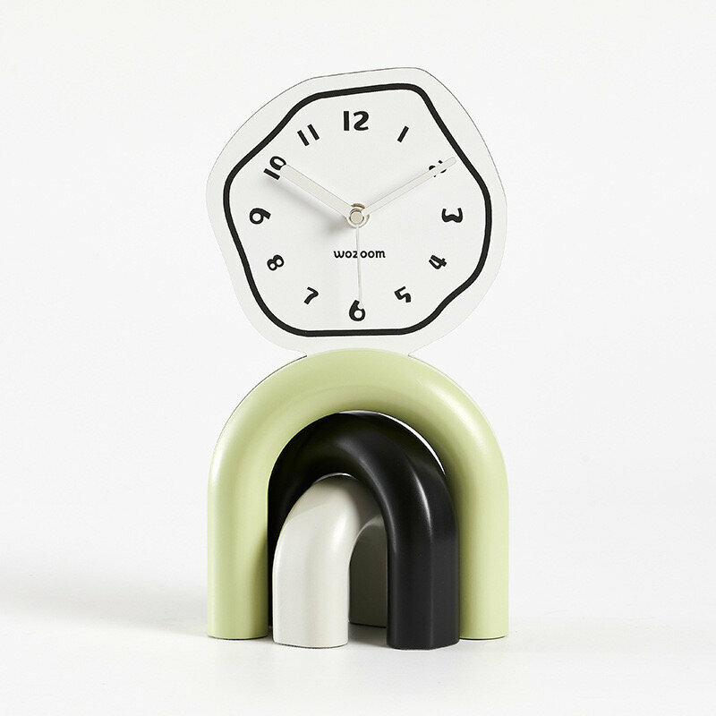 Настольные деревянные часы, лакированные, цвет желтый/черный/зеленый, размер 14.7 х 30 см