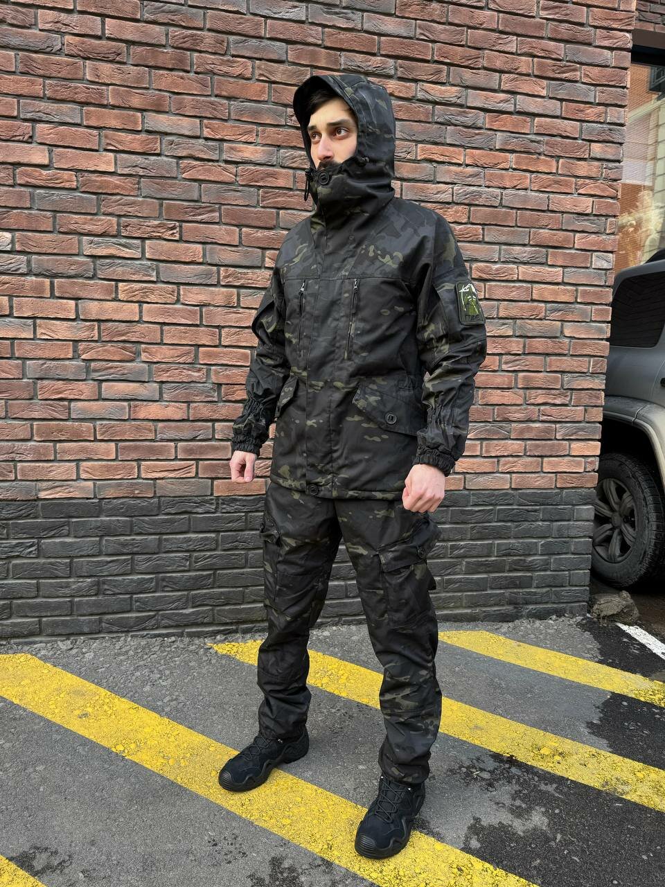 Костюм горка 6 флис/чёрный мультикам/осень-зима