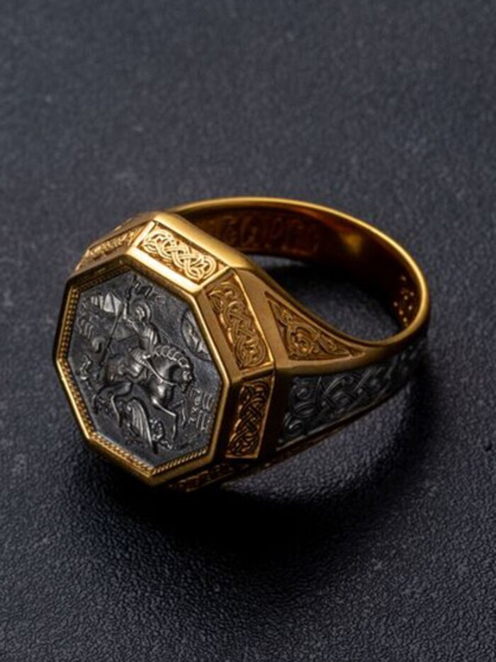 Перстень, серебро, 925 проба, золочение, чернение