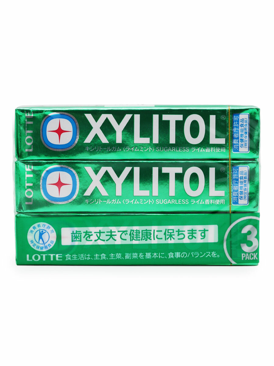 LOTTE Жевательная резинка с ксилитом Мятный лайм Xylitol Gum Lime Mint 3P, 3 шт х 21 г