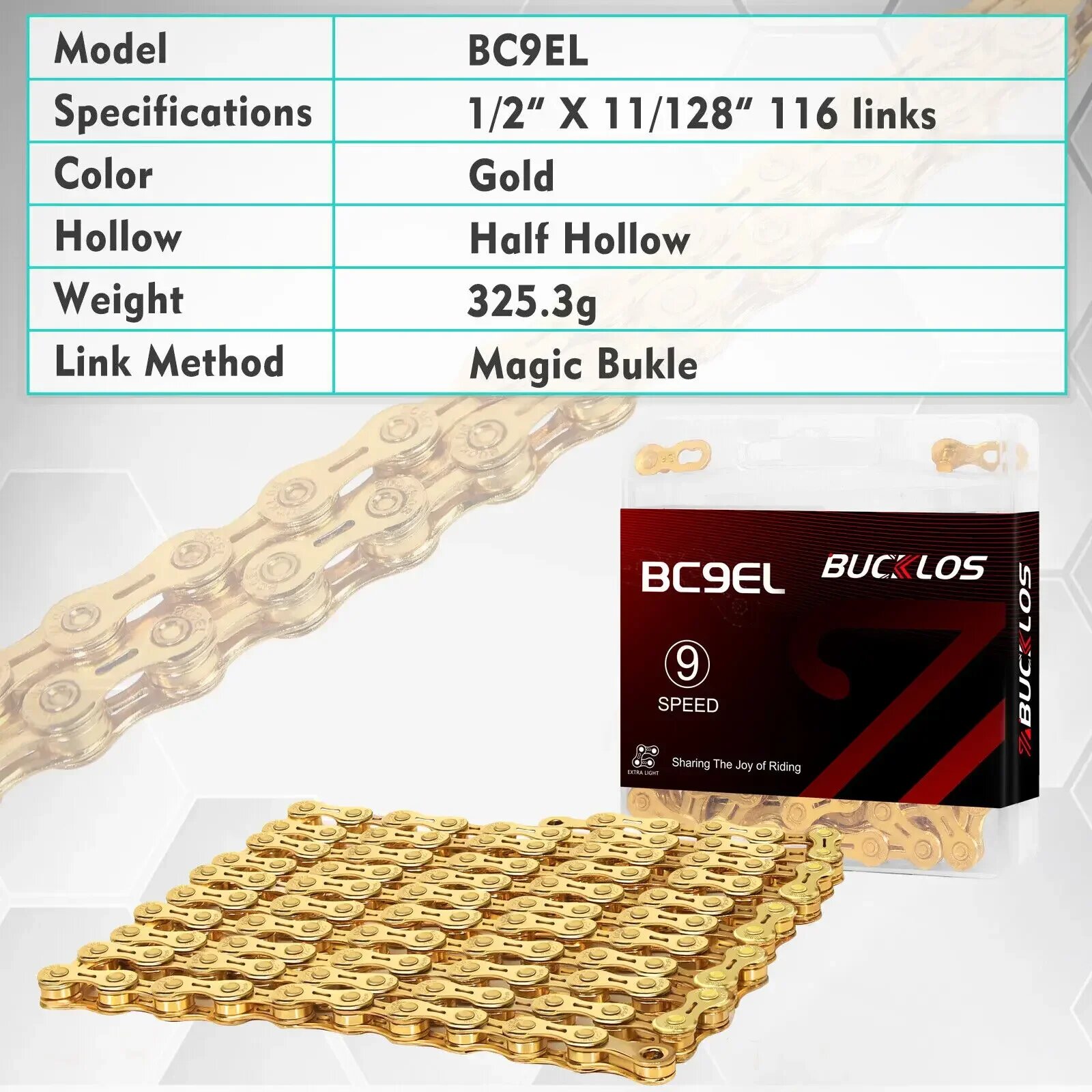 BUCKLOS цепь для велосипеда 8/9/10/11/12 скорости серебристая/золотая нержавеющая сталь BC9EL-GOLD