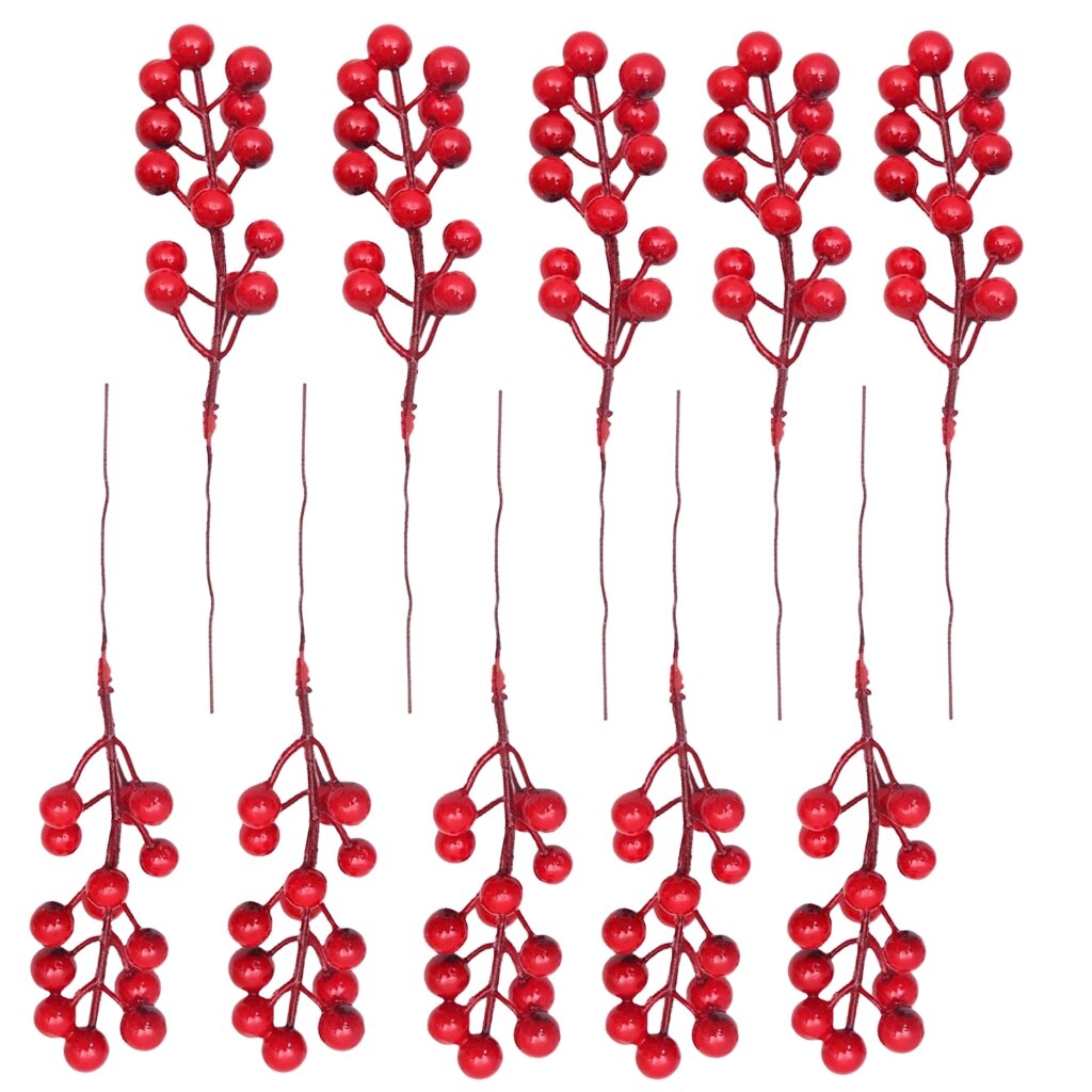 Набор из 10 искусственных ягодных стеблей для украшения дома, реалистичные ветки с шишками для рождественской елки