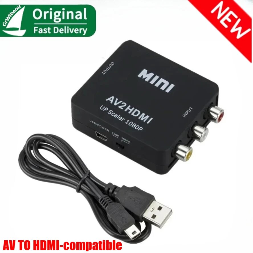 GRWIBEOU Адаптер AV в HDMI Black AV TO HD