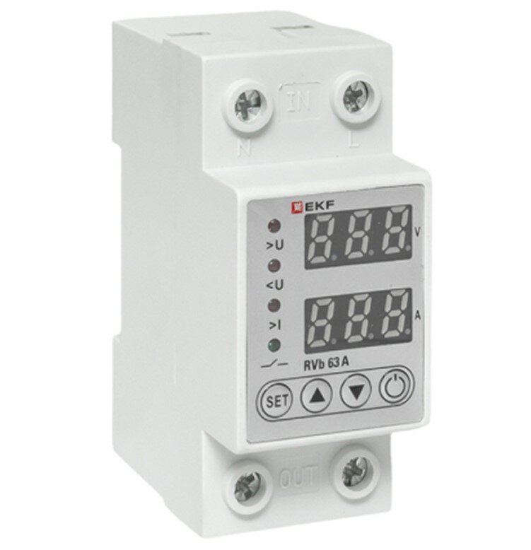 Реле напряжения и тока с дисп. RVb 63А EKF rvb-m63a, надежное и удобное