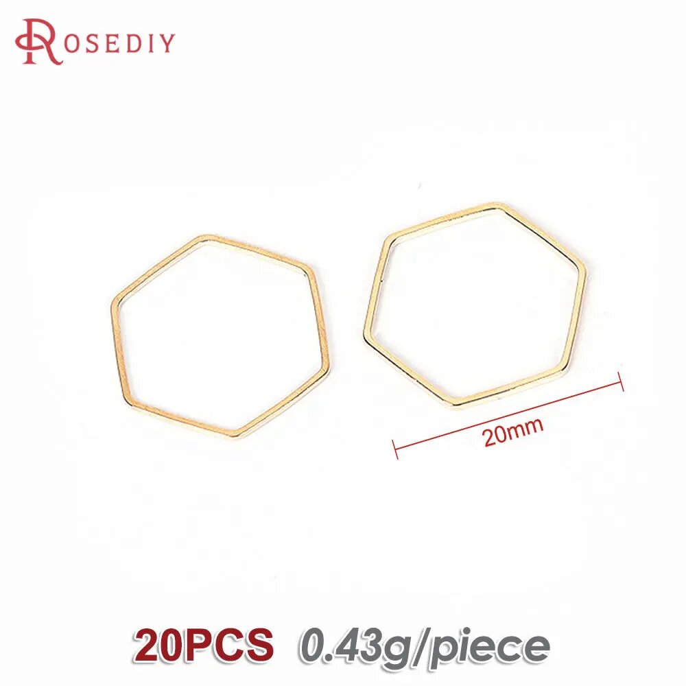 Закрытые шестиугольные кольца из латуни Rosediy, золотистого цвета, 20 шт 32329-Gold Color