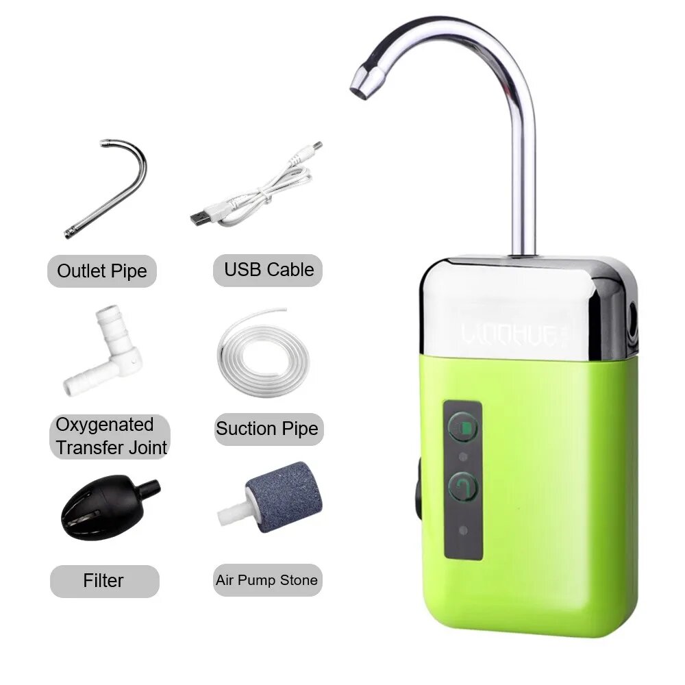 Портативный кислородный насос для рыбалки Metal Light Green