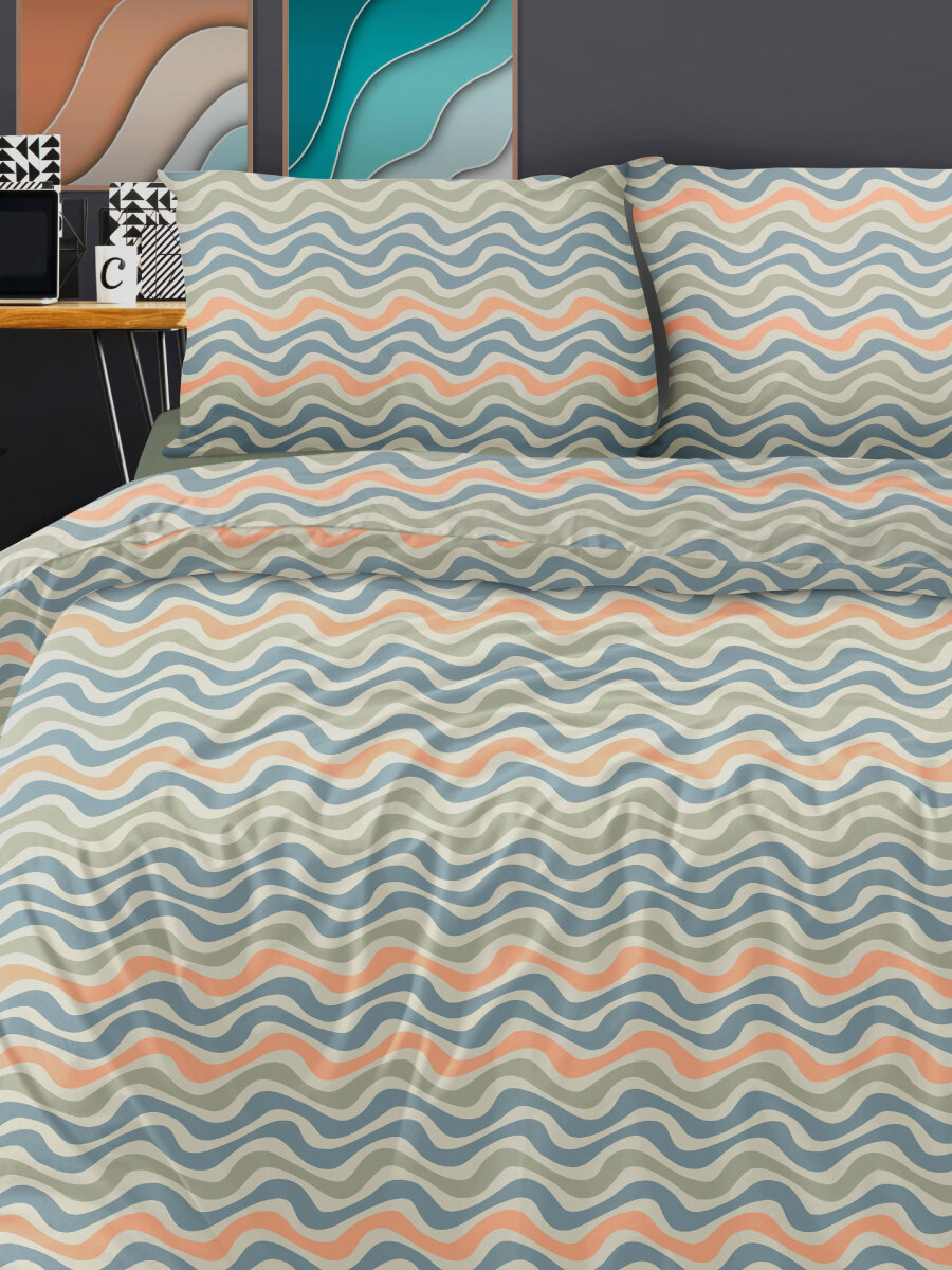 Постельное белье Uniqcute Евро, Поплин, наволочки 50х70 см, На волне