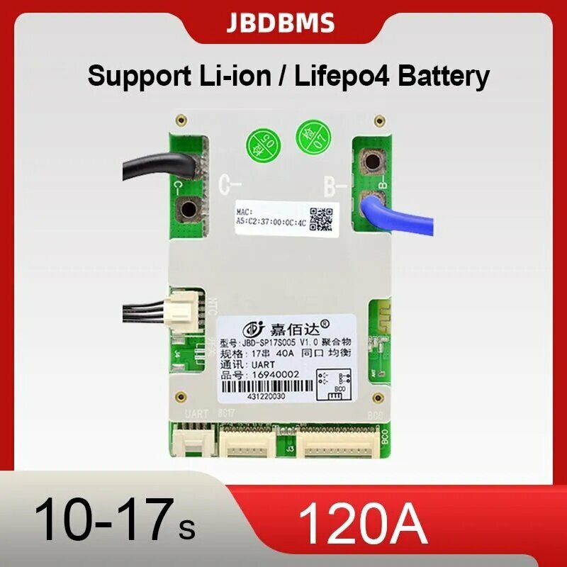 JBD Smart BMS 10S 12S 13S 14S 16S 17S 20A 40A 50A 60A 80A 120A LifePo4 Li-ion 36V 48V 60V Lithium Battery встроенный BT UART NTC