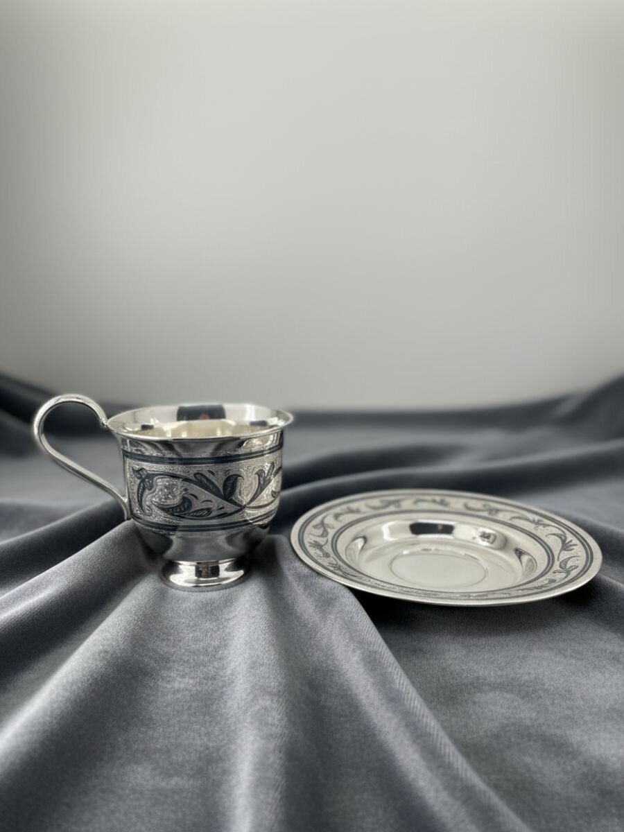 Чайная пара из серебра 875 пробы. Ч866