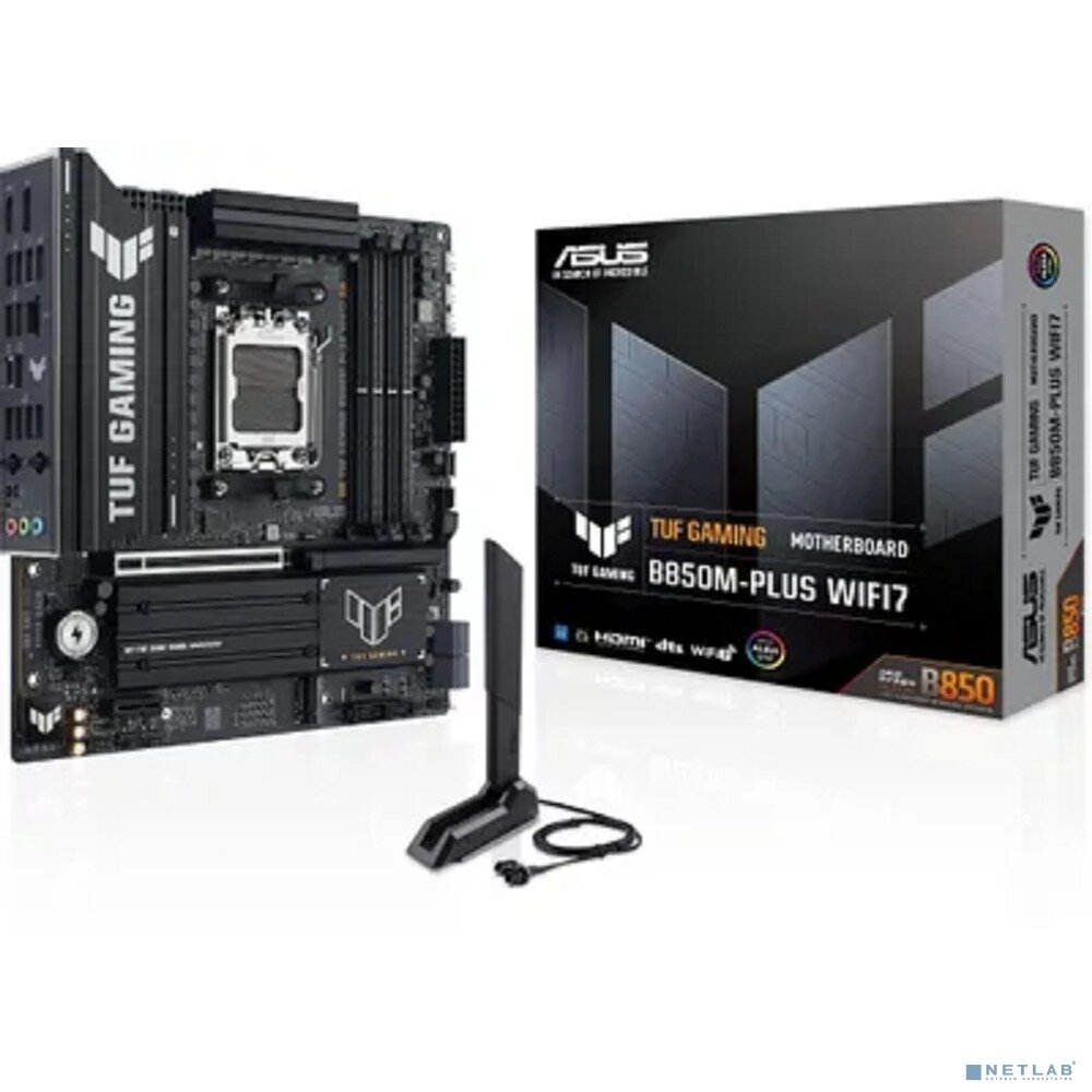 Материнская плата Asus TUF GAMING B850M-PLUS WIFI7, AM5, AMD B850, 4xDDR5, 4xSATA, 3xM.2, 1xPCIe 5.0 x16, 1xPCIe 3.0 x1, 1xDP, 1xHDMI, 1x2.5Gb LAN, Wi-Fi 7, Bluetooth 5.4, 1xUSB-C 20Gbps, 3xUSB-A 10Gbps, 4xUSB-A 5Gbps, 4xUSB-A 2.0, 3x3.5 мм, 7.1, mATX