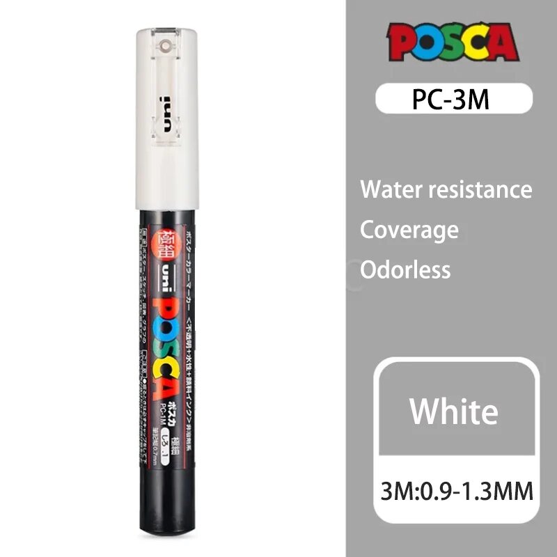 Маркеры Uni Posca PC-1M акриловые Белый, PC-3M White