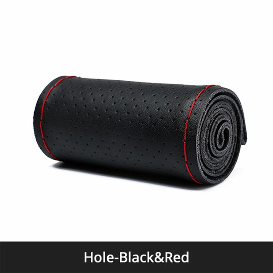 Чехол для рулевого колеса из воловьей кожи первого слоя, сшитый вручную, универсальная автомобильная ручка Four seasons С красной линией