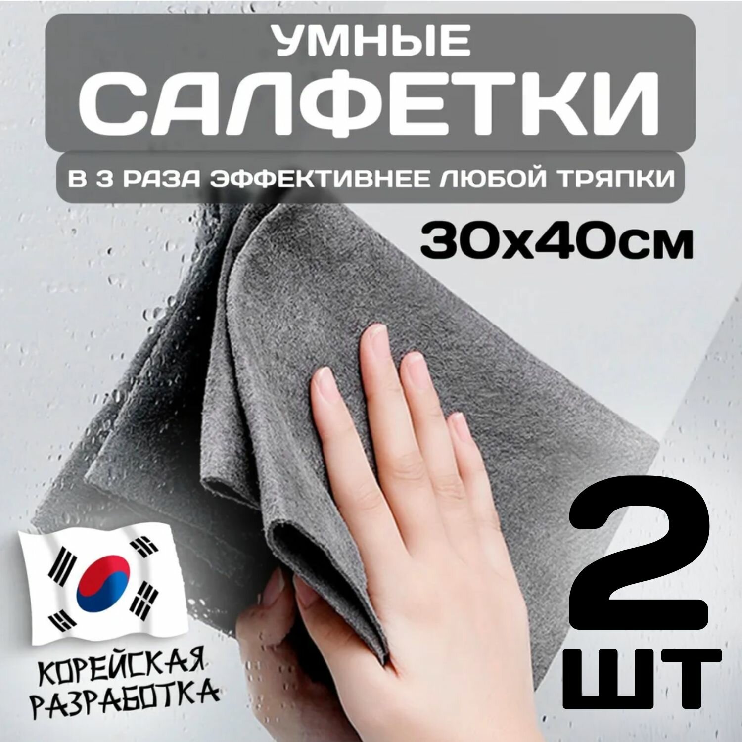 Салфетки для уборки, из микрофибры, антистатические, 30x40 см