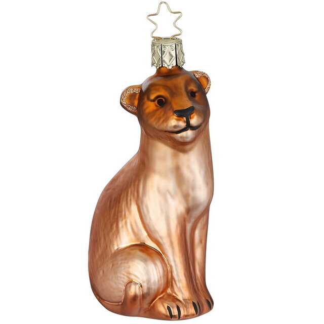 Стеклянная елочная игрушка Львица Каира 11 см, Inge Glas (Инге Глас), 10066S025