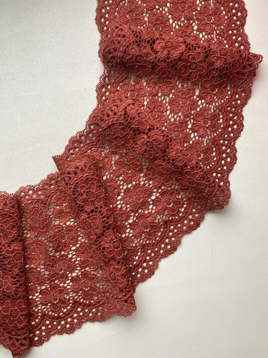 Эластичное кружево, терракотовое, пришивное, ширина 14см, 2 м.