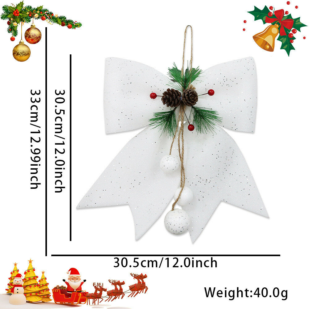 Шикарные большие рождественские украшения с изысканными перловыми хлопковыми бантиками и праздничным блеском, белый бантик