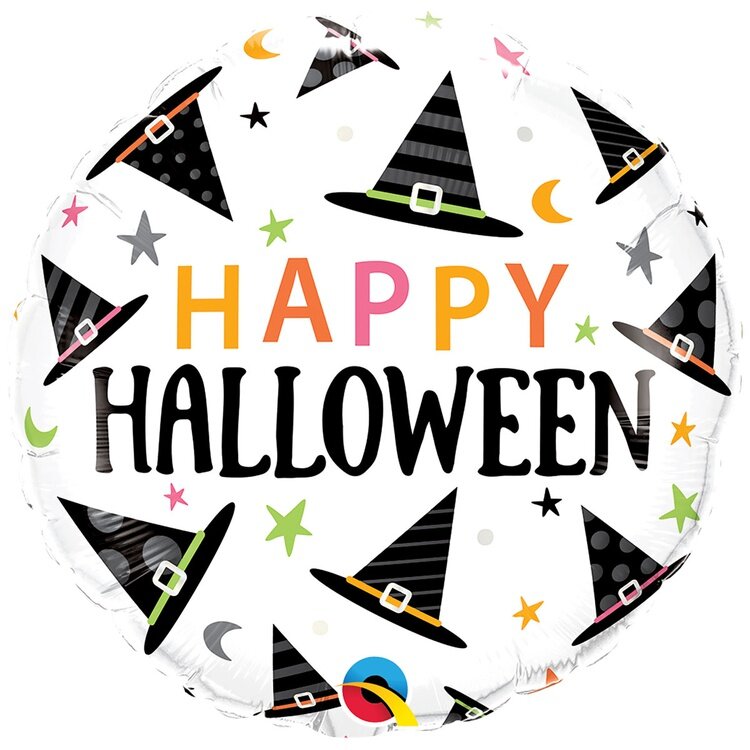 Воздушный шарик КНР 18", 45 см, Halloween, шляпа ведьмы, круглый