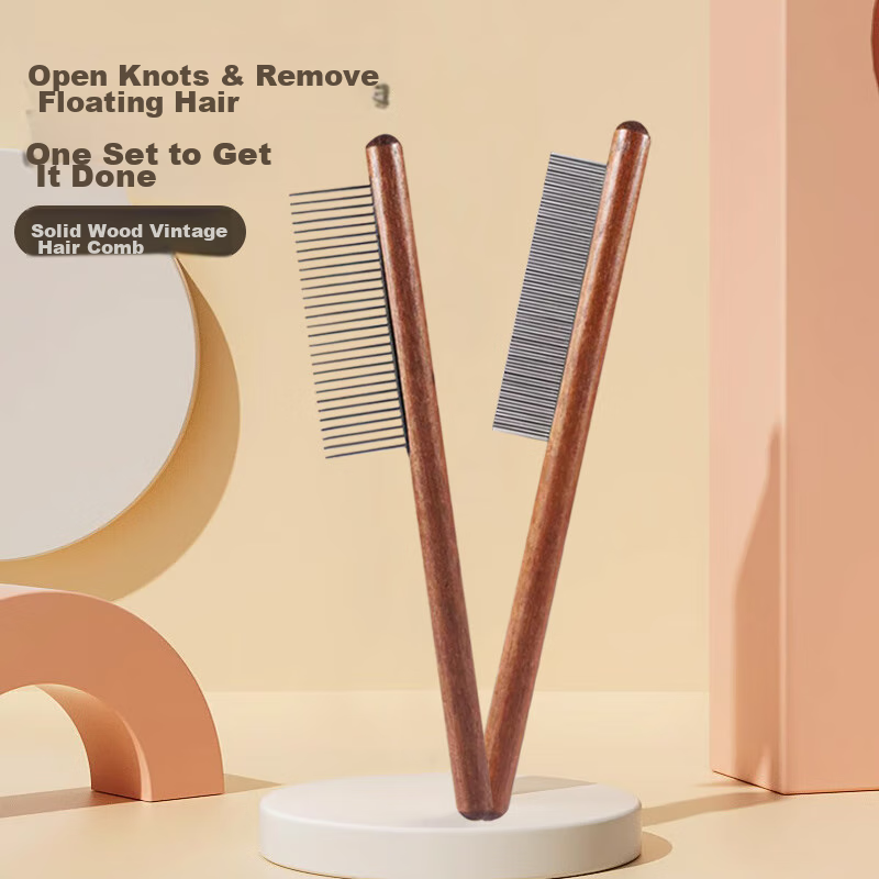 Mengdu Xing Pet Grooming Set： Cat And Dog Comb, Deshedding, Coat Straightening, Fine-Toothed Wood Comb, Stainless Steel Pin Brush