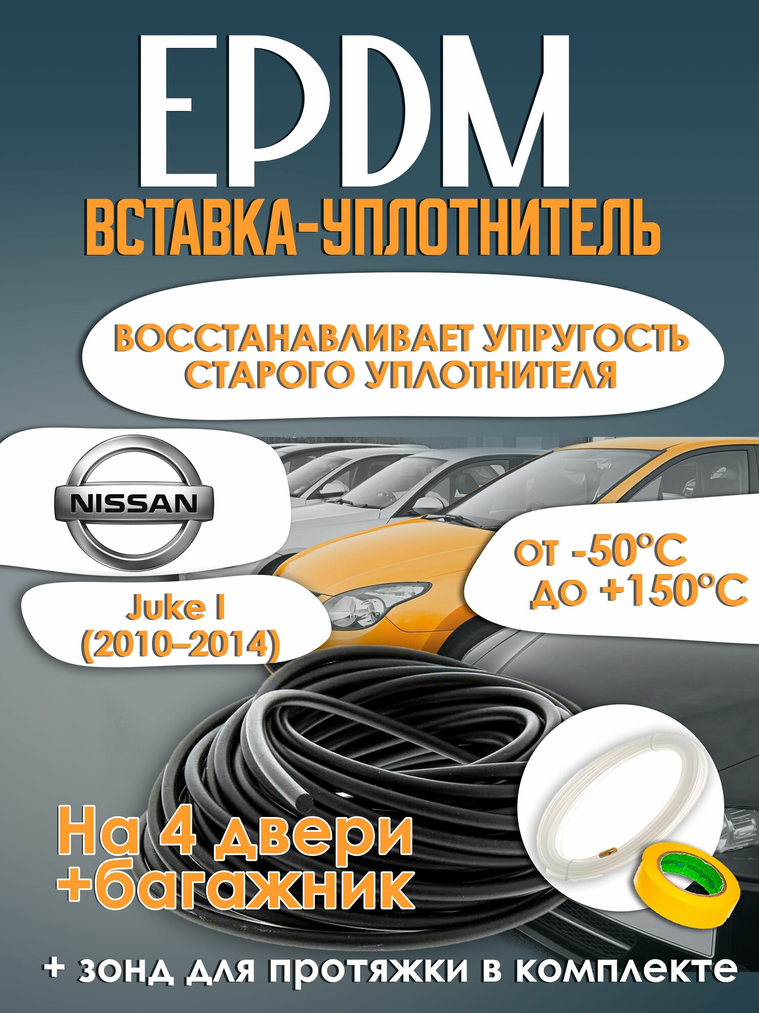 EPDM вставка-уплотнитель для дверей автомобиля Nissan Juke I (2010-2014) / Ниссан Жук 1 поколение