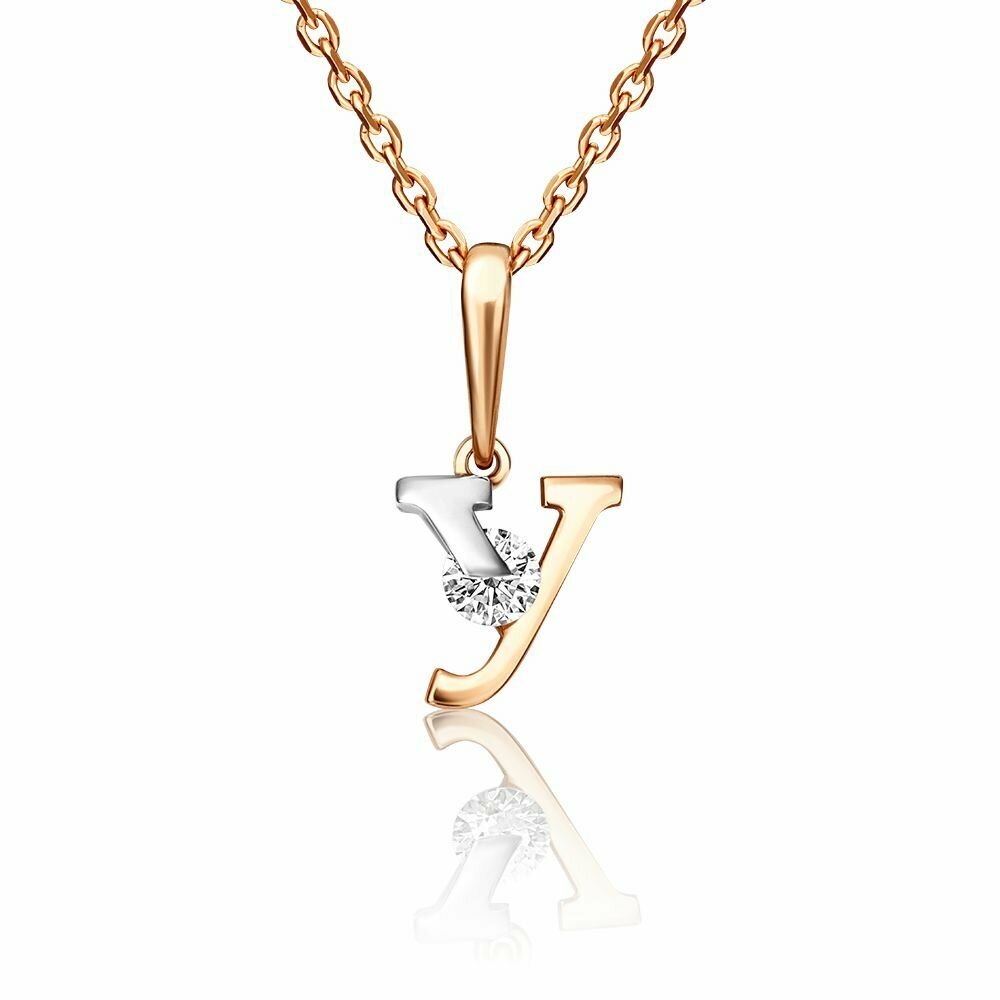 Подвеска, комбинированное золото, 585 проба, родирование, фианит