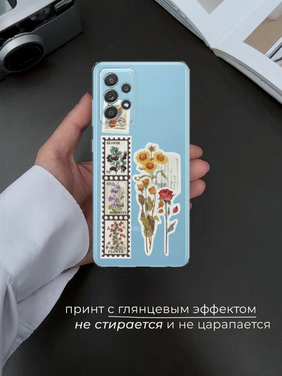 Силиконовый чехол на Samsung Galaxy A52/A52s / Самсунг Галакси А52/A52s с принтом Марки с цветами — фото 1