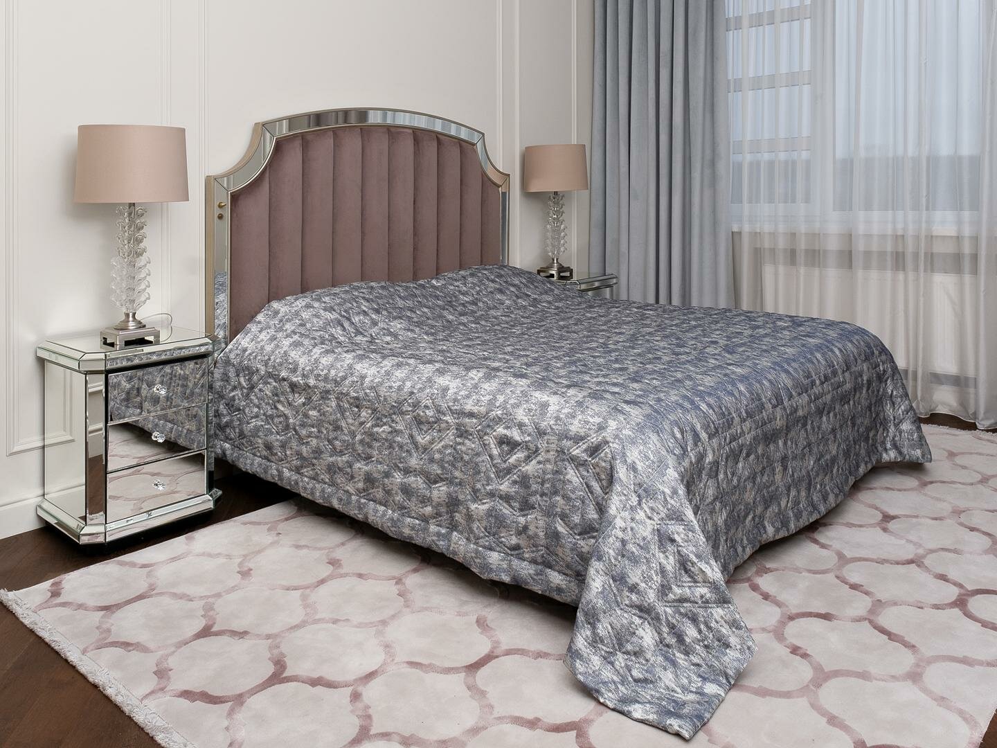 Подарок Garda Decor 121GD-14615 Покрывало Хьюстон (Houston) синее со стежкой 260*260 арт. 121GD-14615
