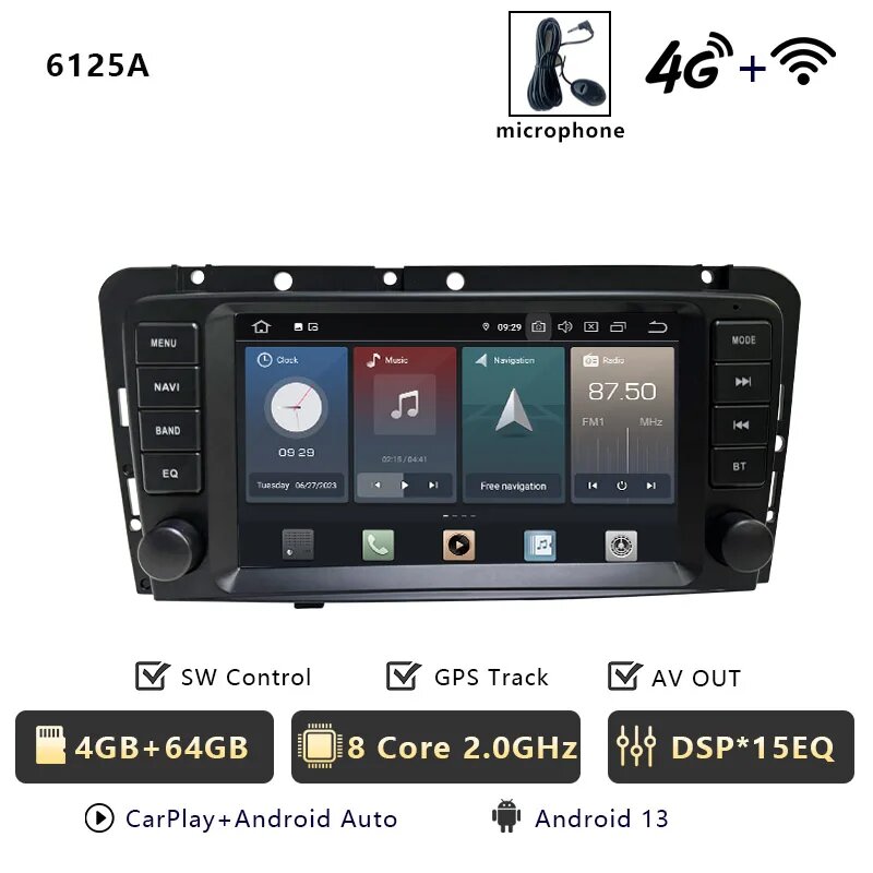 Автомагнитола Android 13 Carplay для Volvo XC70 V70 S60 S40 V40, 6125A, 4G