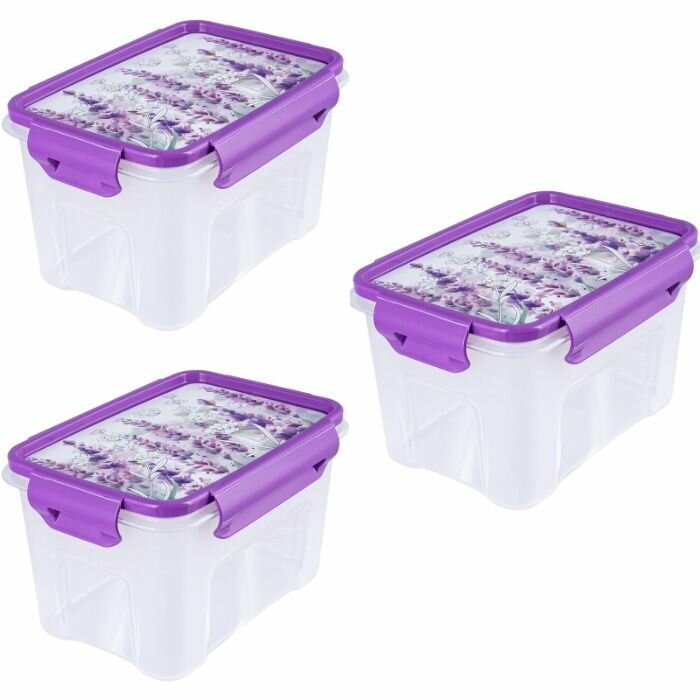 Полимербыт Контейнер Lavender, Прямоугольный на защелках 1,1 л, 165х116х95, 3 шт