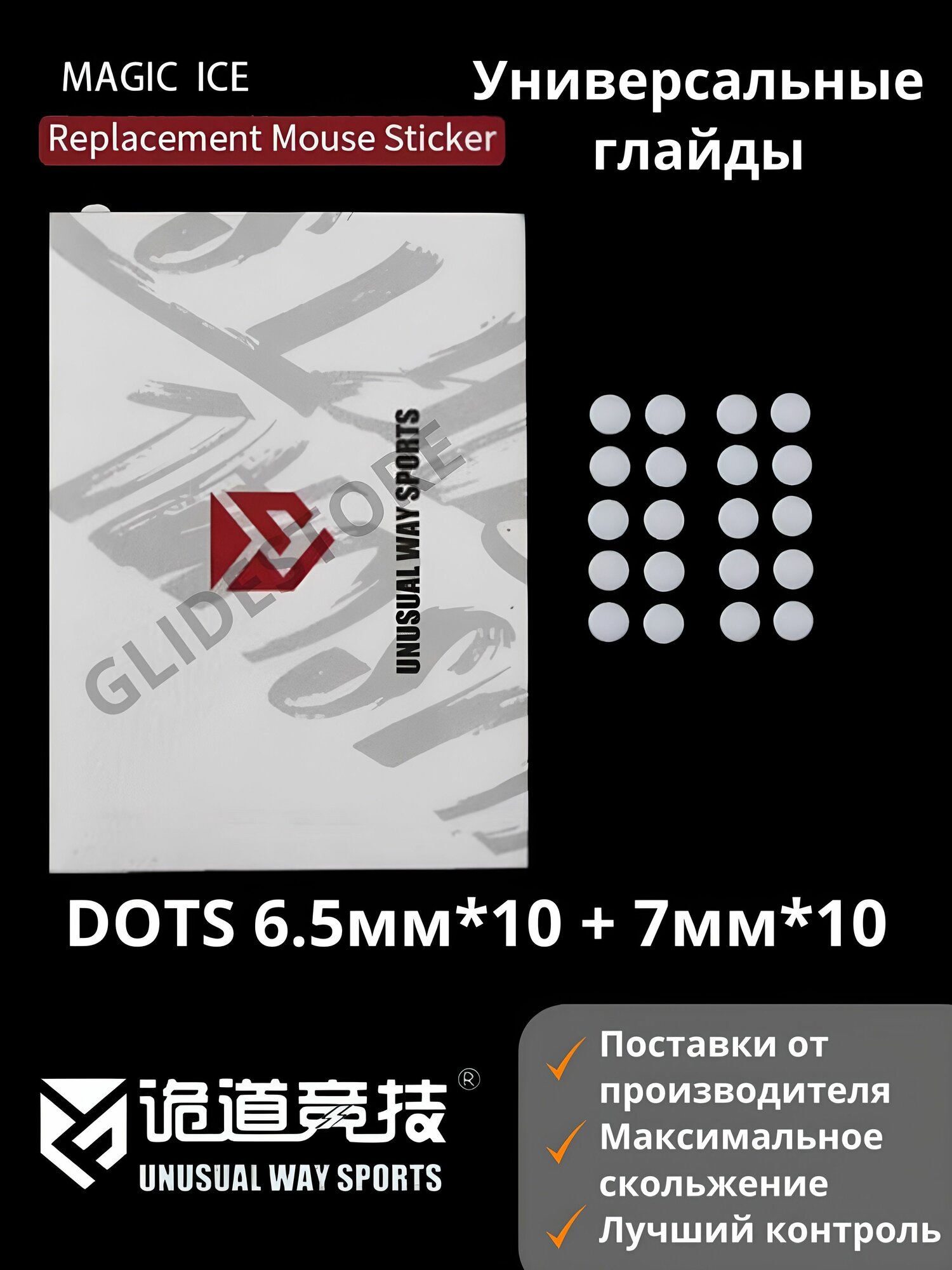 Универсальные глайды точки Magic ICE / Тефлоновые ножки для мыши / Unusual Way Sports DOTS