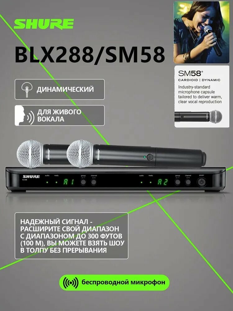 Shure Микрофон для живого вокала BLX288/SM58, черный матовый