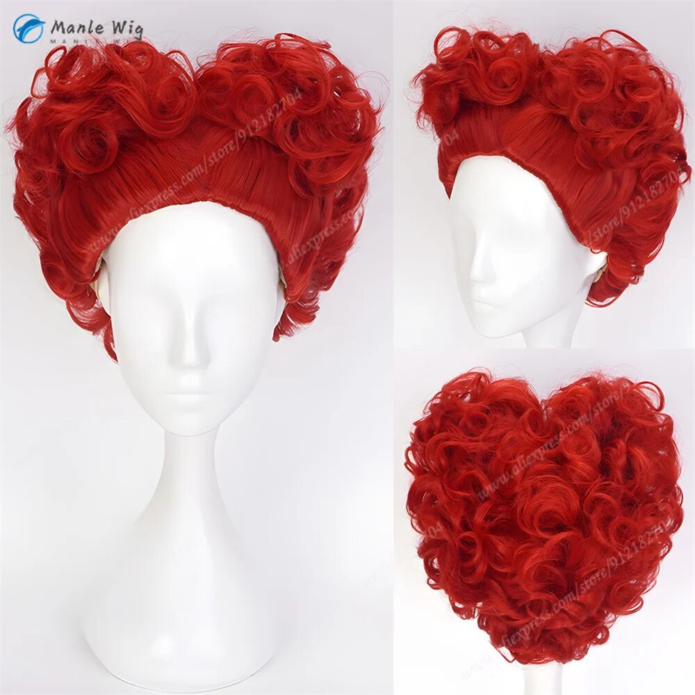 Парик Красной Королевы Аниме Косплей Алиса Красная Волна Парики Термостойкие Синтетические Волосы Хэллоуин Рождественские Парики + Бесплатная Кепка Для Парика