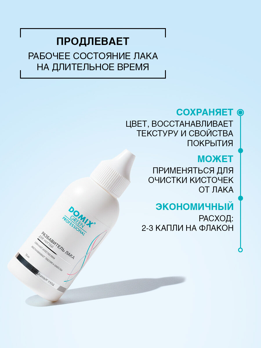 Разбавитель для лака и для очистки кисточек от лака Domix Green Professional, 70мл, с дозатором — фото 1
