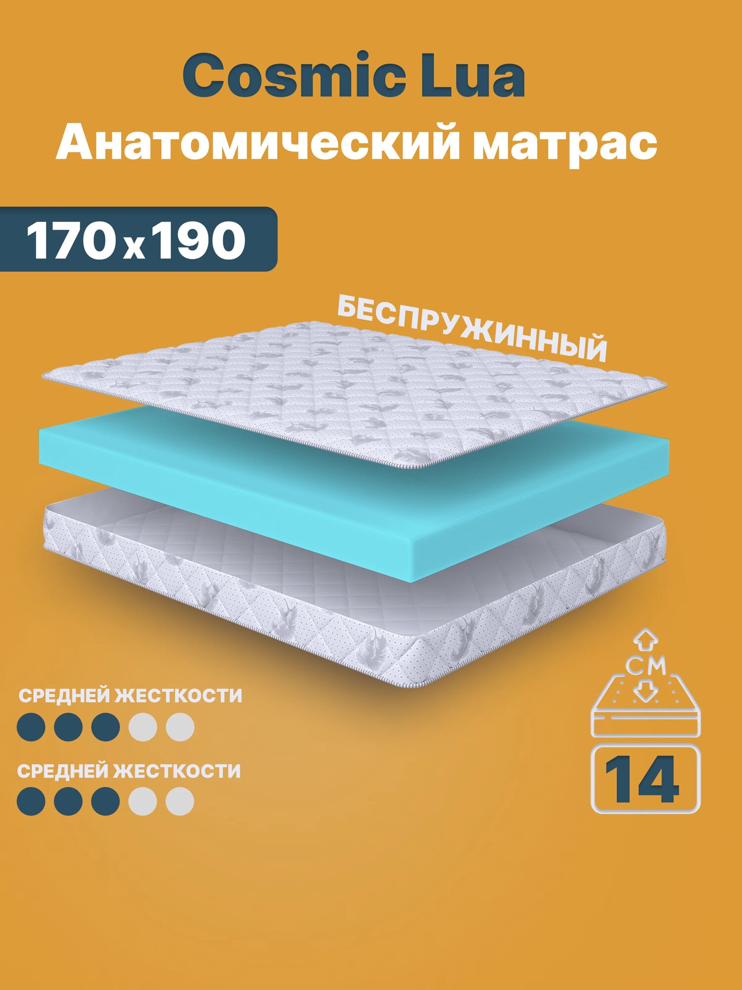Матрас 170х190 см беспружинный для двухспальной кровати "Cosmic Lua" двусторонний с одинаковой жесткостью