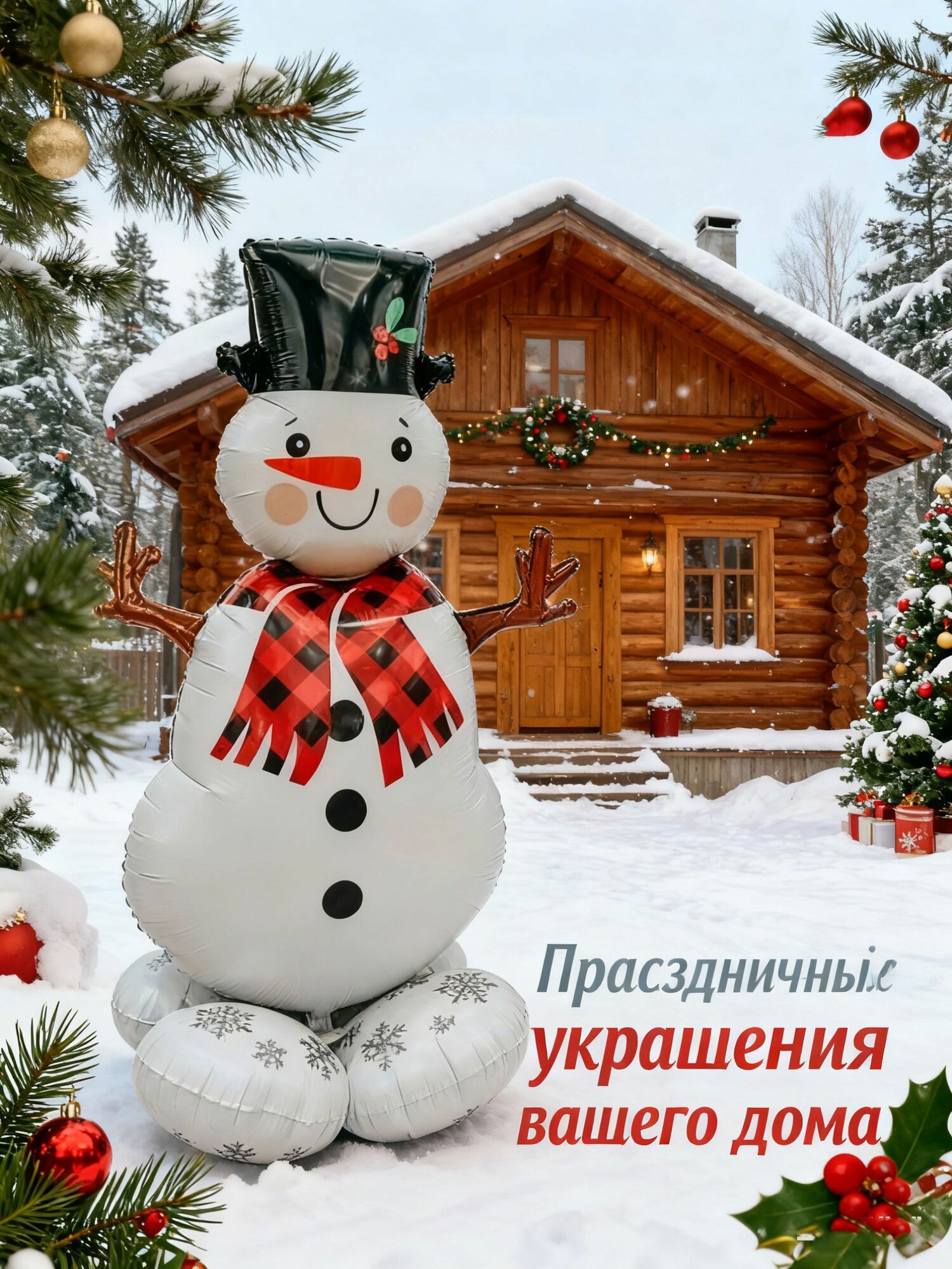 Фигура декоративная "Снеговик", надувная, для праздников, белая, 110,5 см