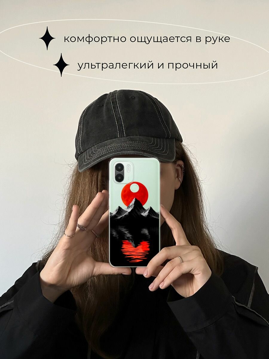 Чехол на Xiaomi Redmi A1+/Redmi A2+/Poco C51/C50 / Редми A1+ с принтом Черная гора, прозрачный — фото 1