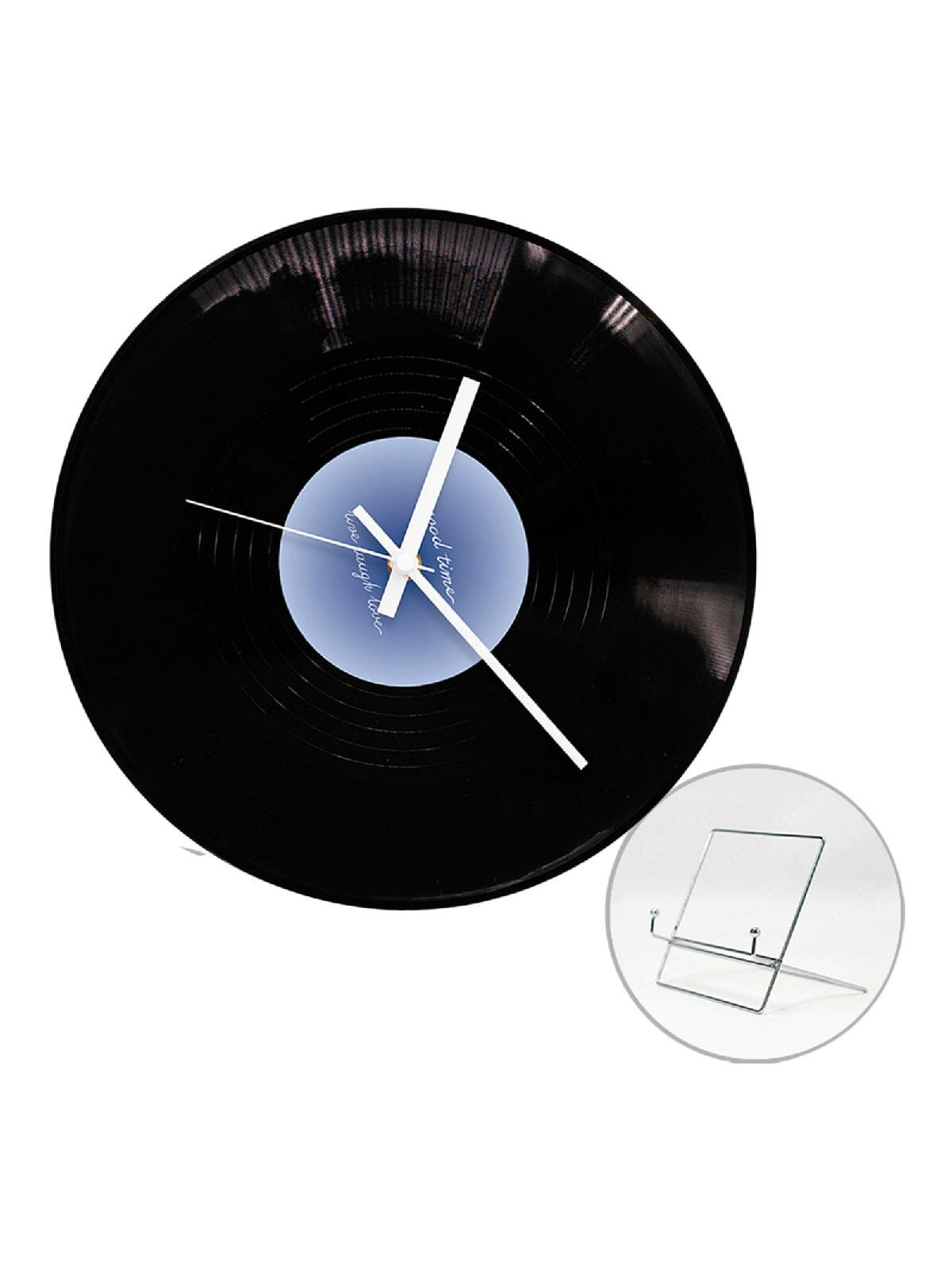 Уникальные часы в форме пластинки с современным дизайном Sunset и металлической подставкой