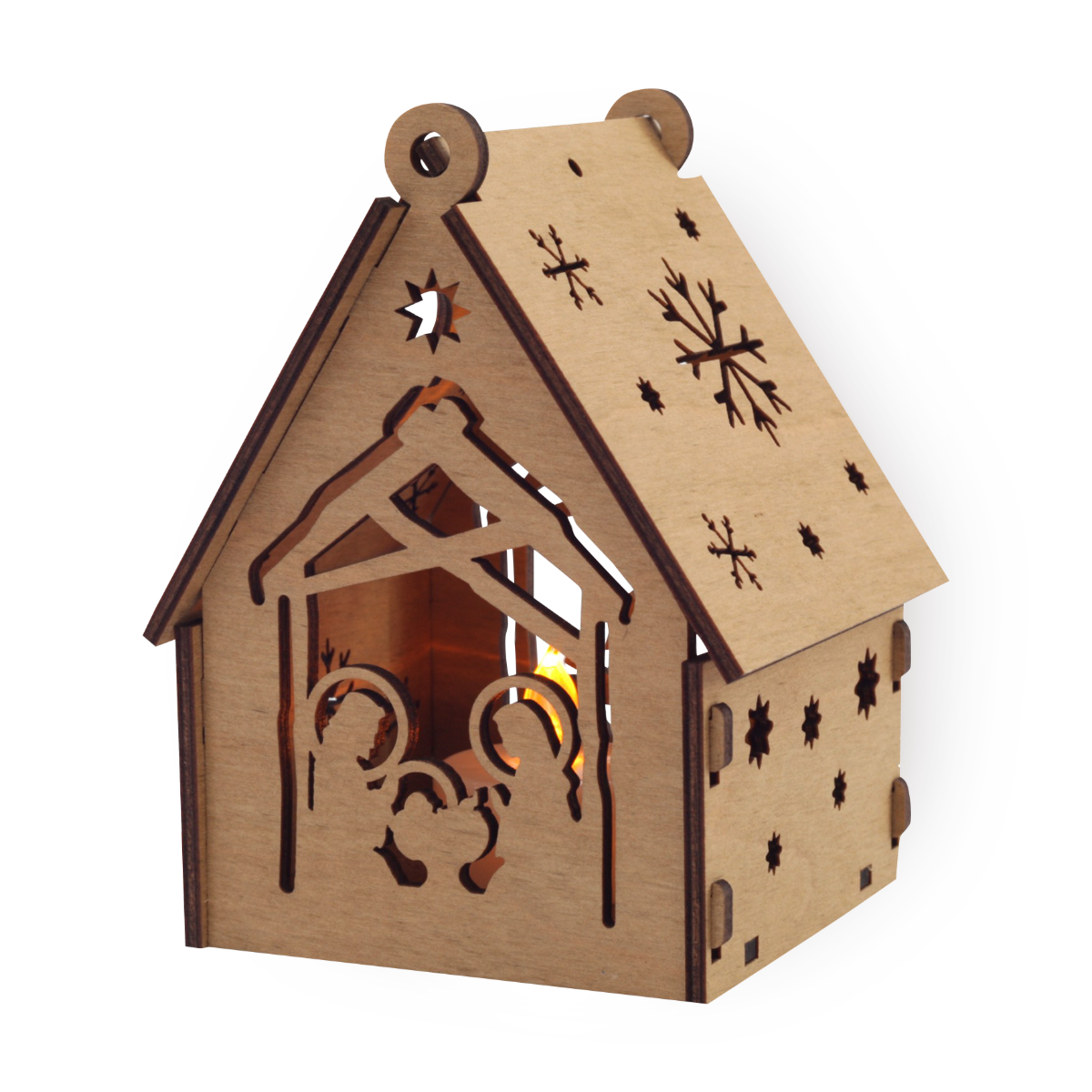 Домик Орландо, сборный, с подсветкой, дерево, 8x8x11.5 см, светло-коричневый