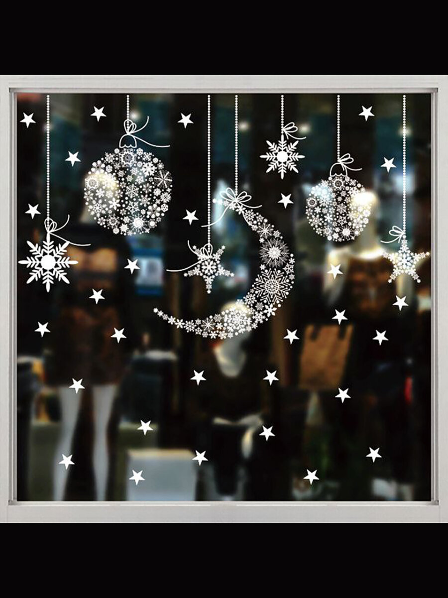 Новогодняя электростатическая наклейка Полумесяц и Елочные шары, 50*70 см.