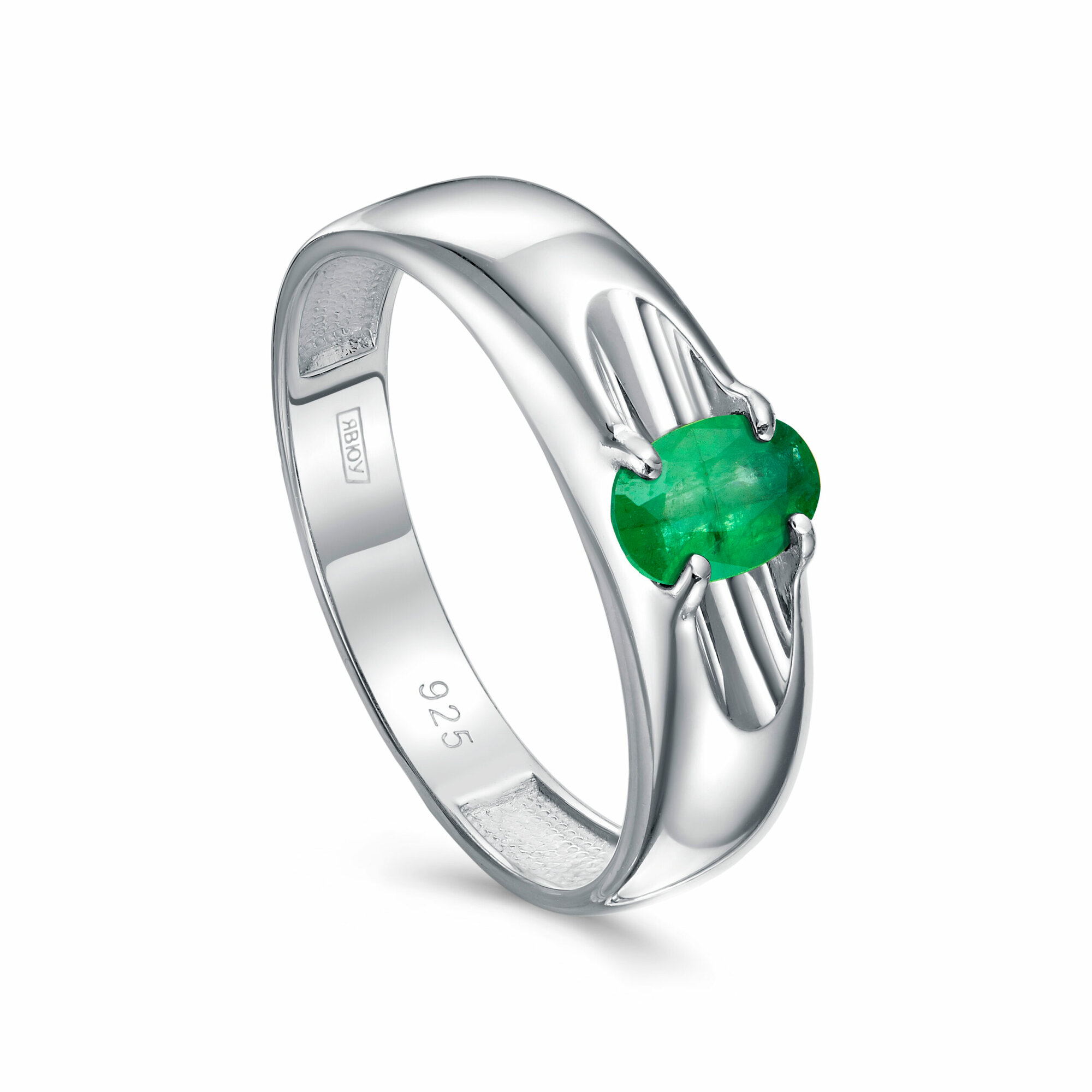 Кольцо широкое, серебро, 925 проба, родирование, изумруд