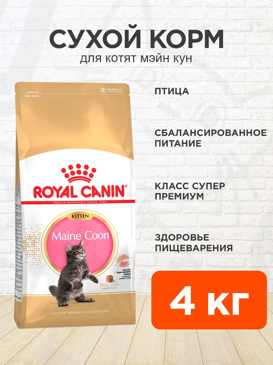 Корм сухой Royal Canin Maine Coon Kitten 36 для котят мэйн кун, 4 кг