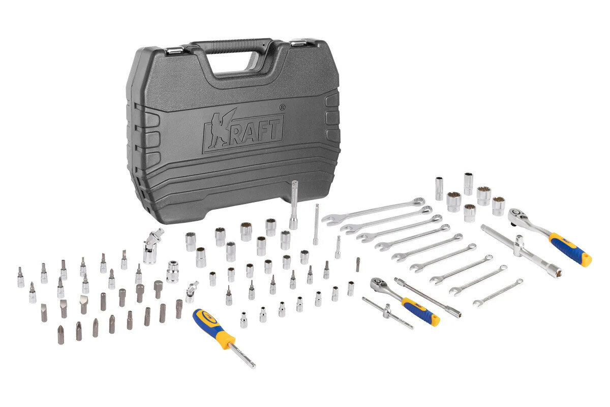 Набор инструмента KRAFT PRO 82 предмета с 12 гранными головками (1/2"DR и 1/4"DR)