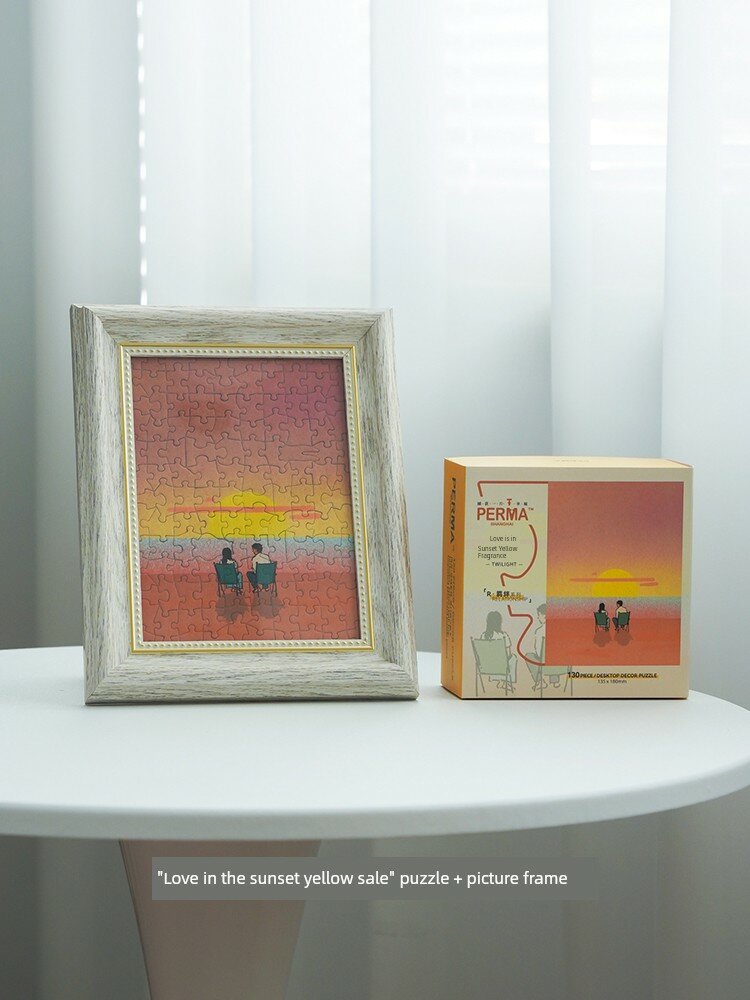 130-штучная головоломка 'Закат Любви' с винтажной белой рамкой для стола, подарок