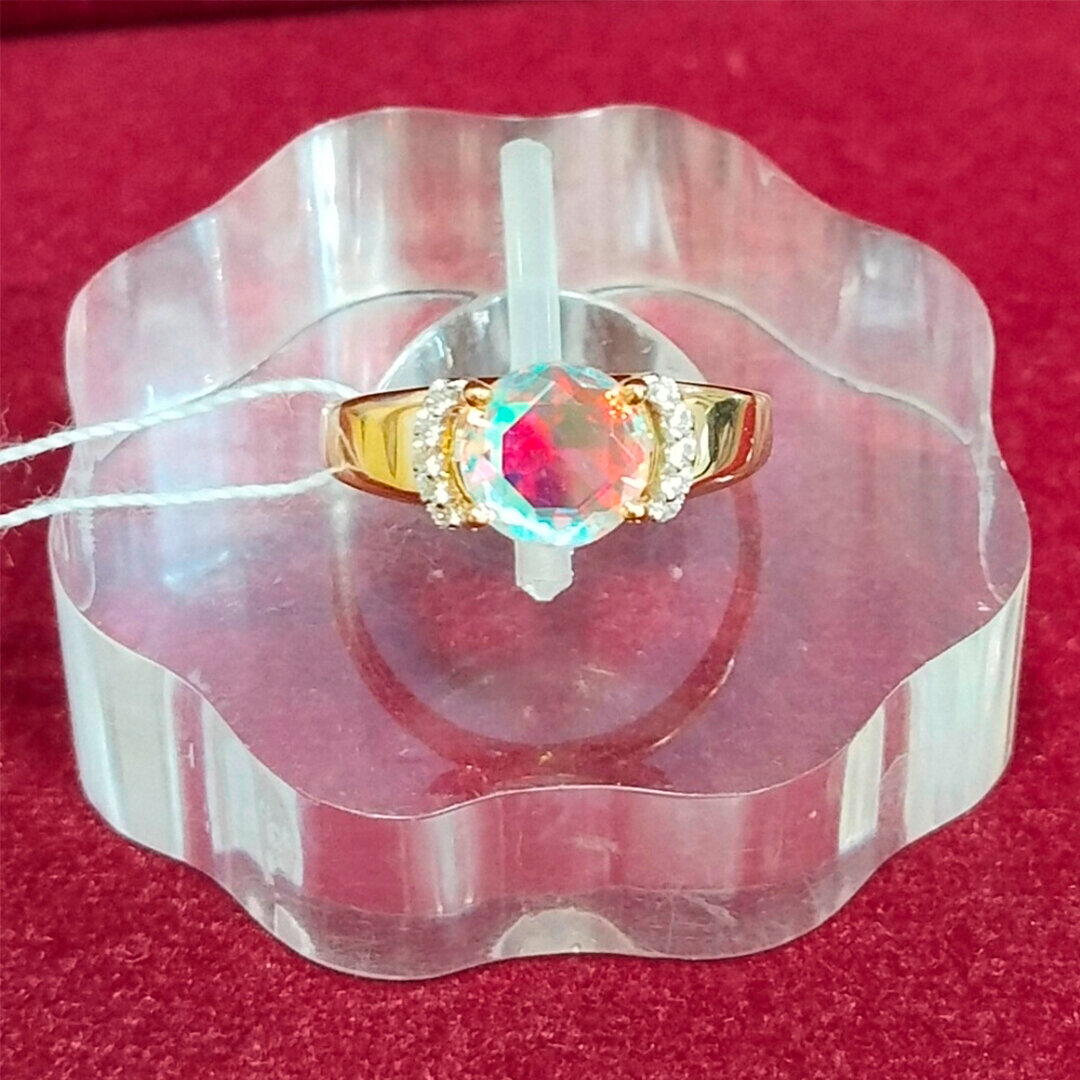 Кольцо, красное золото, 585 проба, кварц, фианит