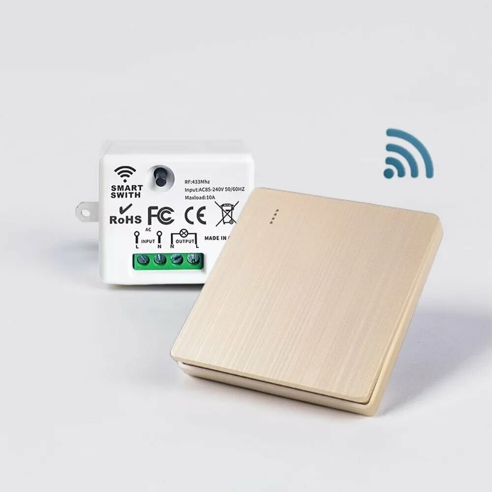 Беспроводной выключатель света одноклавишный дистанционный с приемником 433 МГц 220В