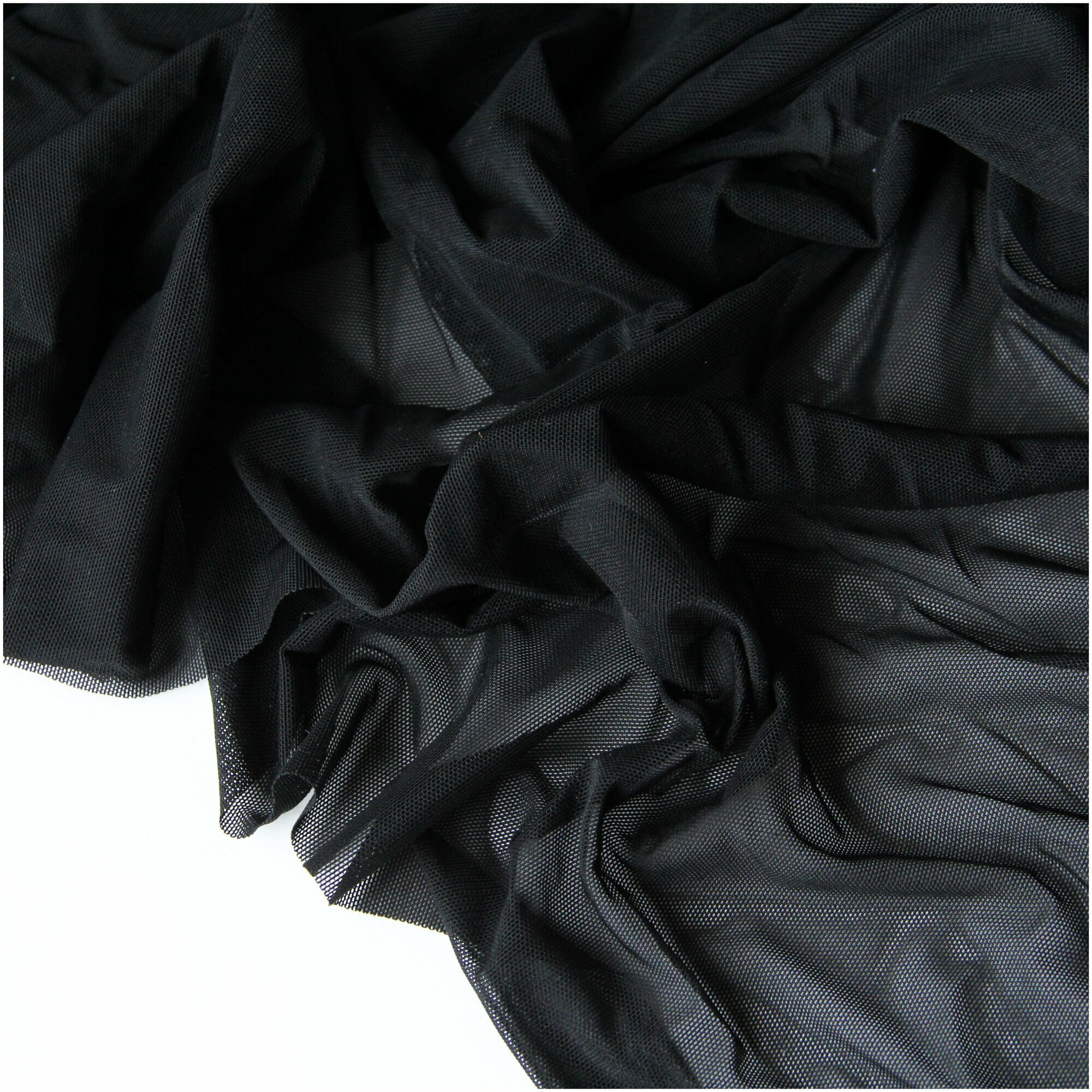 Ткань сетка стрейч, для нижнего белья, 150х1м, 80г/м2, 93%полиамид, 7%спандекс, чёрная