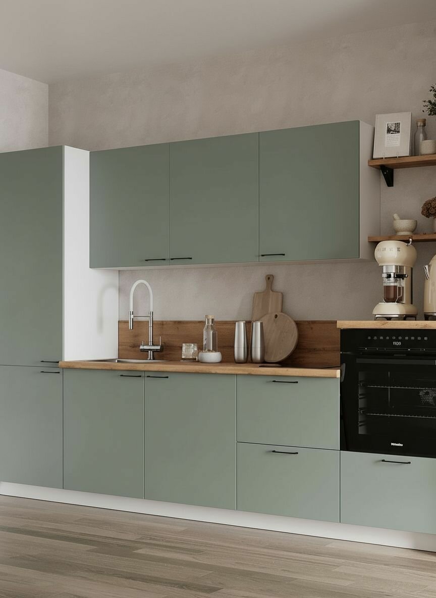 ARNIKA Кухонный гарнитур со столешницей "Дакия" 3м, цвет олива (зеленый), фасад Эмаль