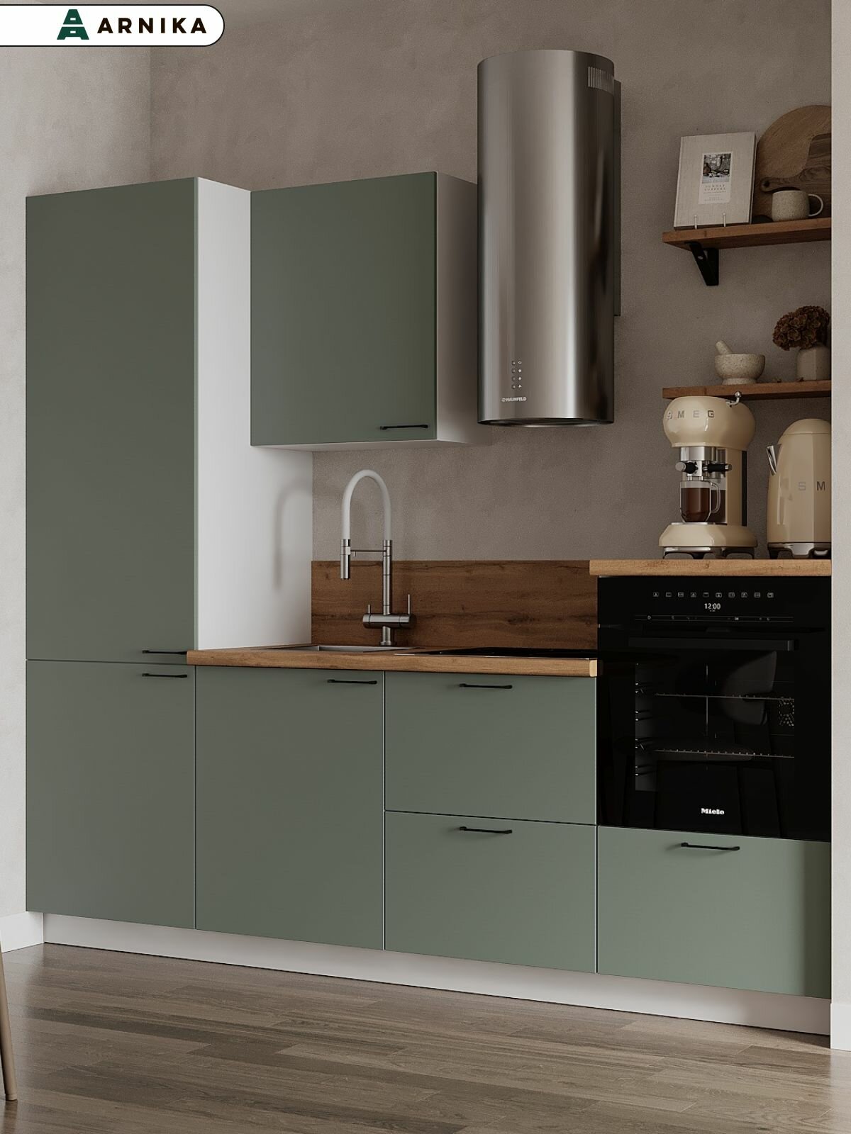 ARNIKA Кухонный гарнитур со столешницей "Дакия" 2,4м х цвет олива (зеленый), фасад Эмаль