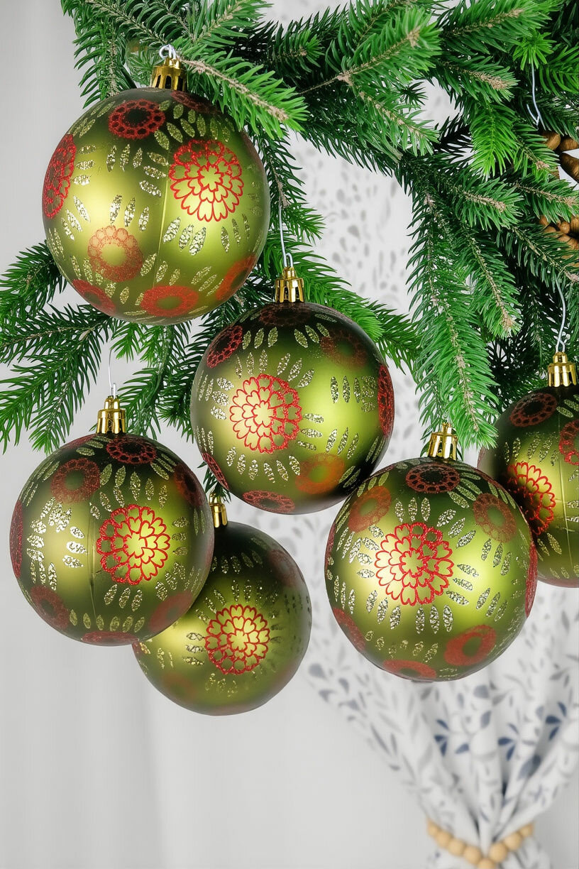 Набор ёлочных шаров искрящийся САД, пластик, 8 см, 6 шт, Винтер Деко (Winter Deco) 1000637